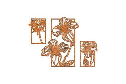 Cortenstaal wanddecoratie Flowers 3-parts-Large - Van den Bosch